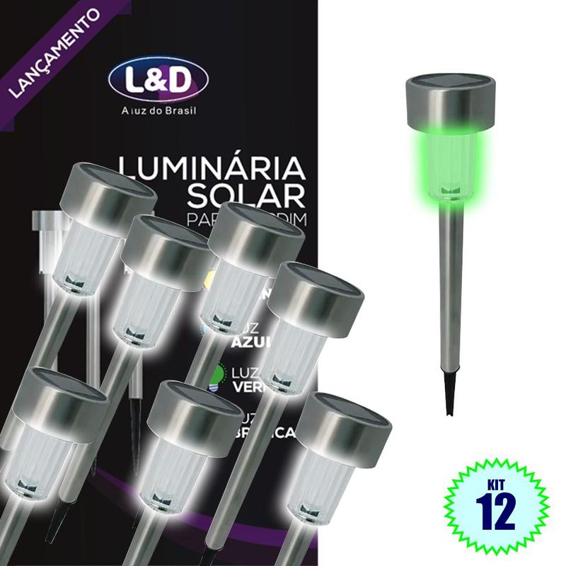 Kit 12 Luminárias Solar LED de Jardim Decoração Super Slim Inox L&D ...