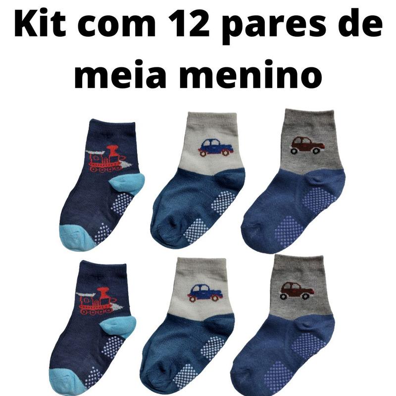 Kit 12 pares Meia Infantil Antiderrapante Menino 2-4 anos - Amorarma ...