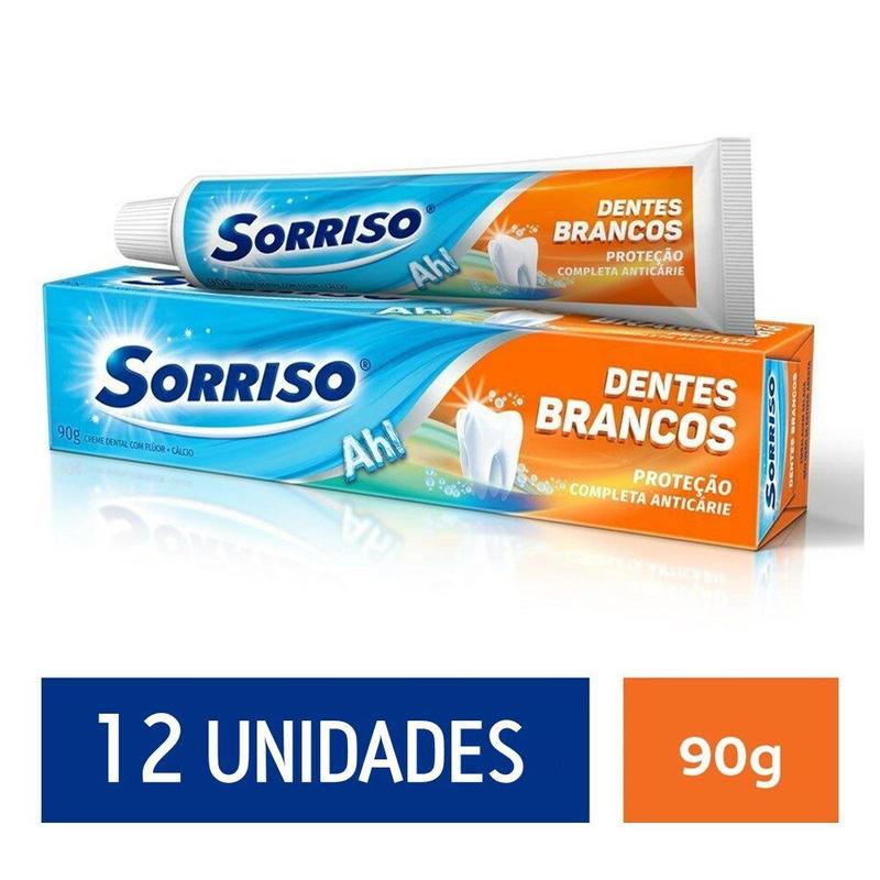 Kit 12 Pastas de Dente Sorriso Dentes Brancos Anticárie 90g - Creme e ...