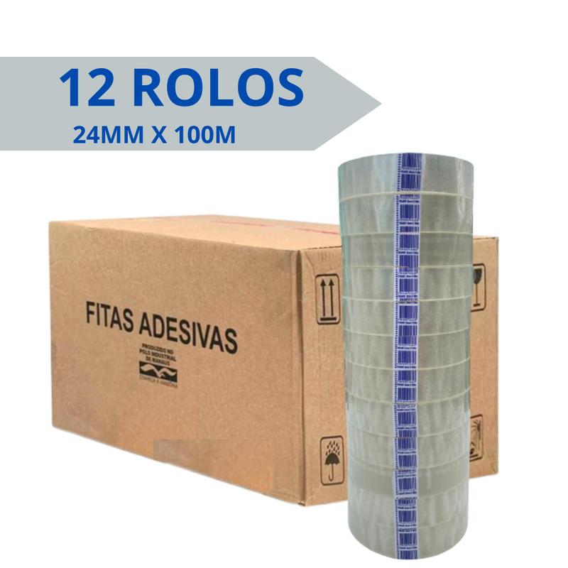 Kit 12 rolos de fitas adesivas transparentes 24mm x 100m - PLASTITAPE ...