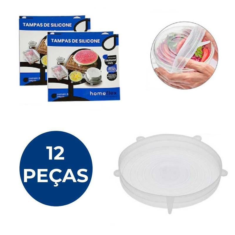 Kit 12 Tampas Silicone Hermética Universal Elástica Panela Fruta Copo ...