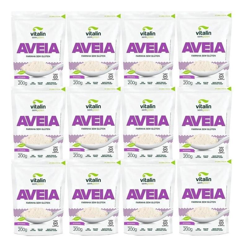 Kit 12 X Farinha De Aveia Integral Sem Glúten Vitalin 200G - Aveia - Magazine Luiza