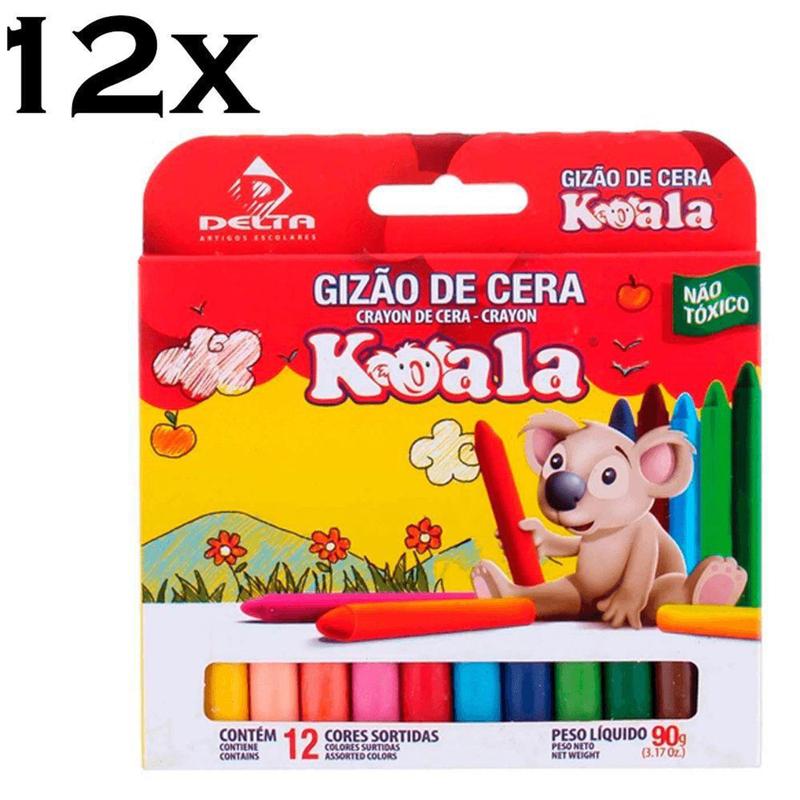 Kit 12x Caixas Giz de Cera 12 cores - Koala - Giz de Cor - Giz de Cera ...