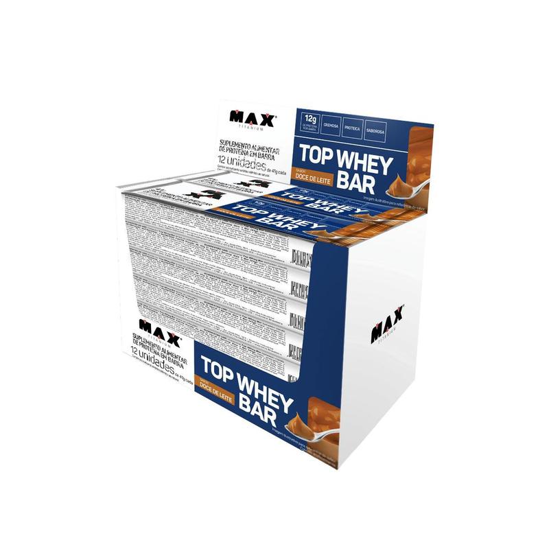 Kit 12x Top Whey Bar Doce de Leite 41g Proteína em Barra Max Titanium ...