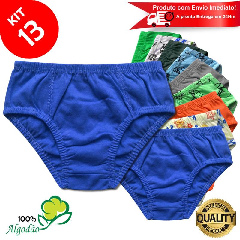 Kit 13 Cuecas Slip Infantil Lisa e Estampada Algodão Criança Revenda ...