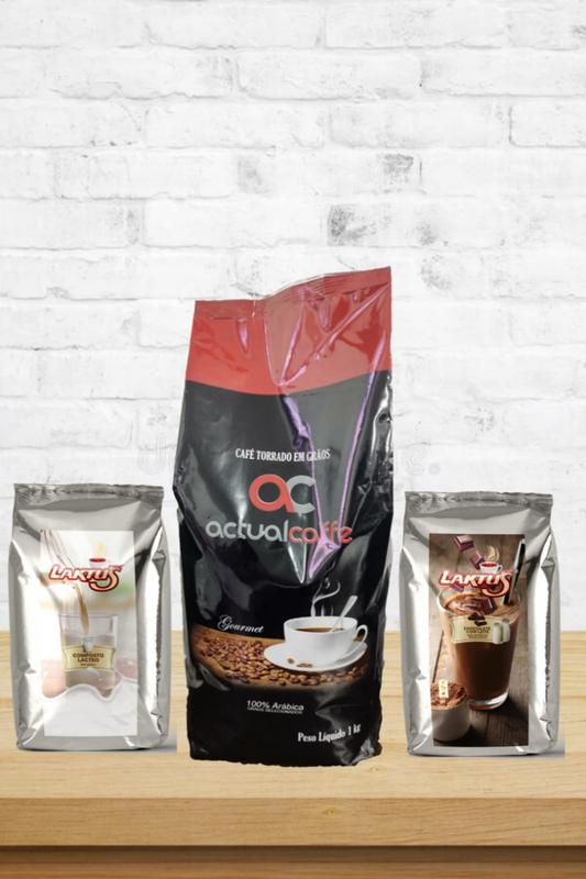 Kit 1kg Café Grão Actualcaffe, 1kg Chocolate com Leite Laktus e 1kg ...