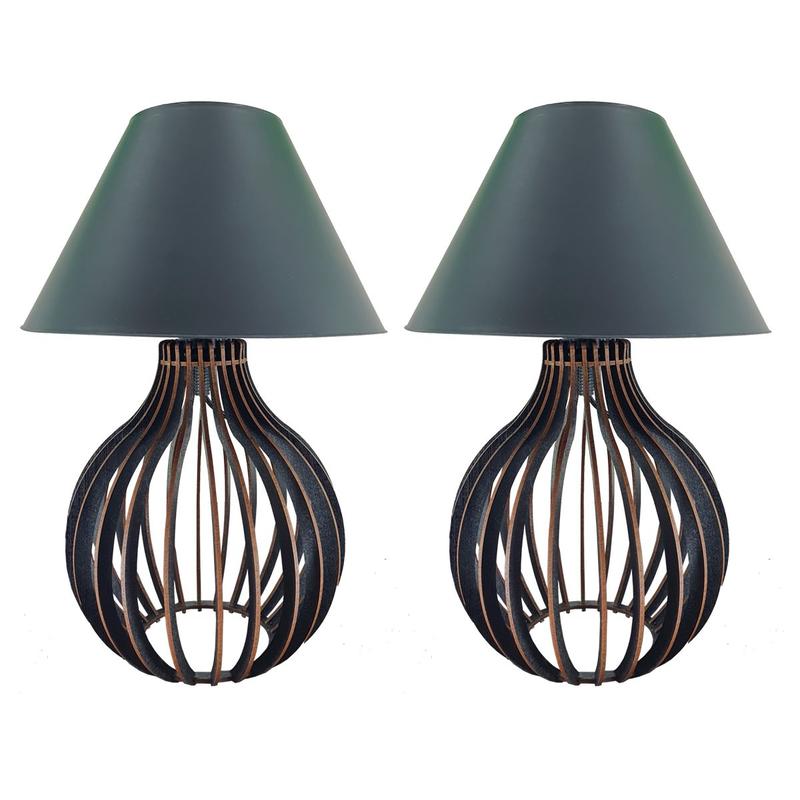 Kit 2 Abajur De Mesa Rústico Decoração Quarto De Madeira - Temshop ...