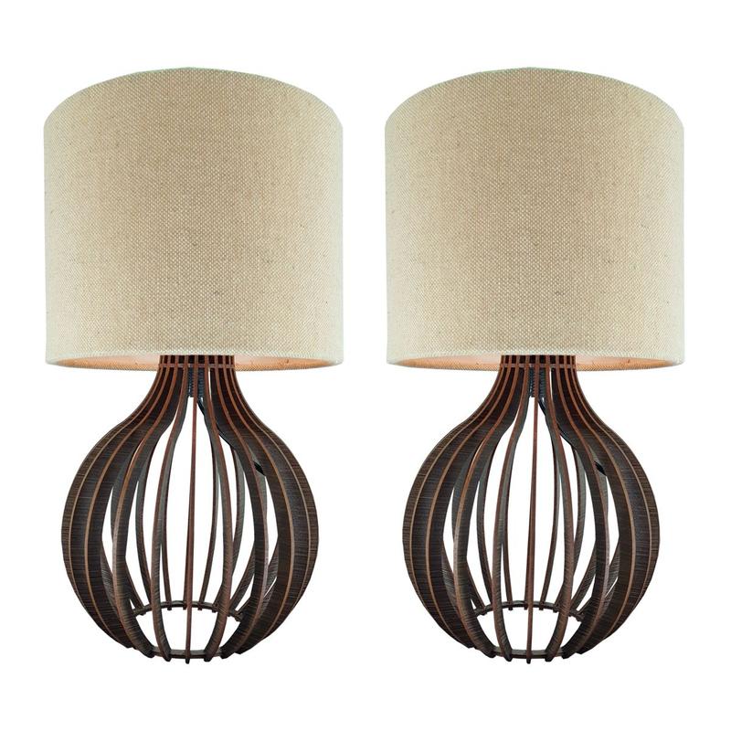 Kit 2 Abajures Bivolt De Mesa Retrô Madeira Moderno Sala - Temshop ...