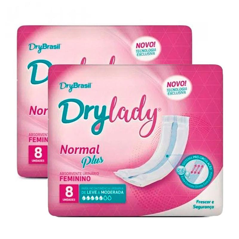 Kit 2 Absorvente Urinário Feminino Drylady Normal Plus com 8 Unidades ...