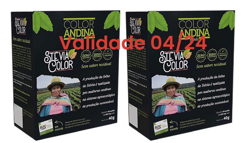 Kit 2 Adoçante Natural Em Pó Stevia 50 Sachês - Color Andina - Adoçante ...