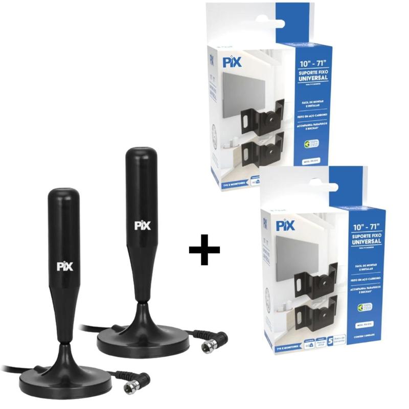 Kit 2 Antenas Digital HD 4K + 2 Suporte 10 A 70 Fixo Universal - PIX ...