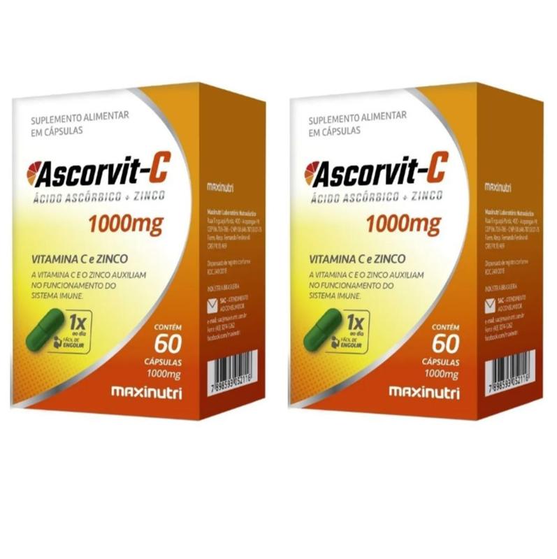Kit 2 Ascorvit C 1000mg Vitamina C 60 Cáps - Maxinutri - Vitaminas A-Z ...