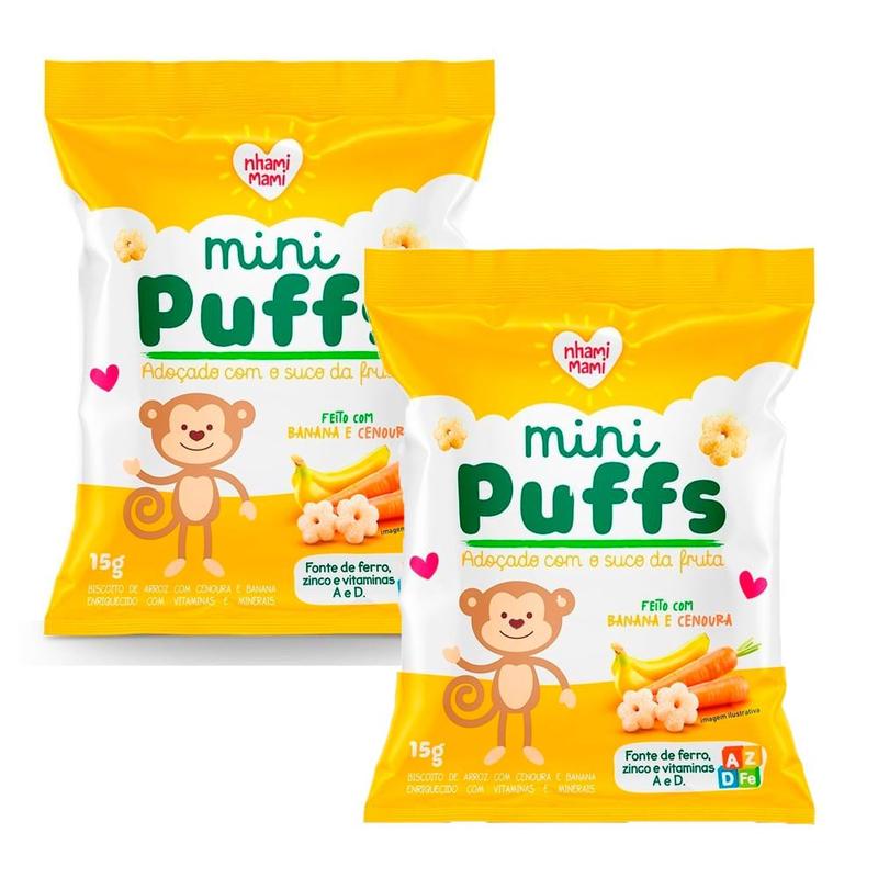 Kit 2 Biscoito Nhami Mami Mini Puffs Snack Banana e Cenoura 15g ...