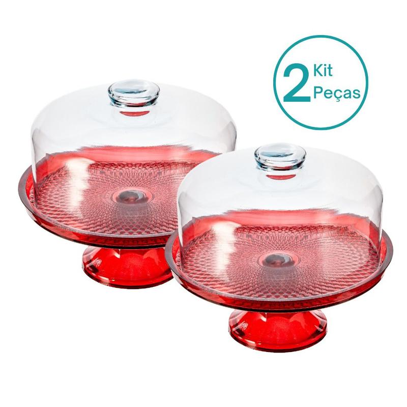 Kit 2 Boleira com Tampa e Pé de Vidro Vermelha Vitazza - Boleira ...