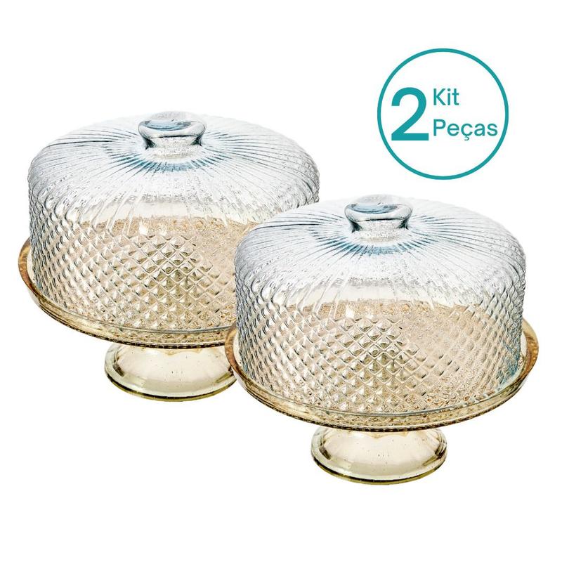 Kit 2 Boleira de Vidro Bico de Jaca Dourada Vitazza - Boleira / Prato ...