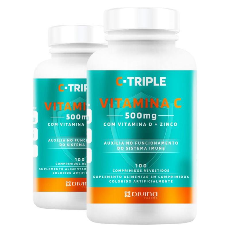 Kit 2 C-Triple Vitamina C 500mg + Zinco + D Divina 100 cápsulas ...
