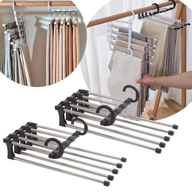 Kit 2 Cabides Mágico Inox Retrátil 5 Calças Otimiza Espaço - MM ...