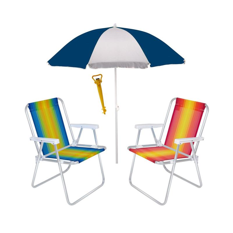 Kit 2 Cadeira Alta Alumínio + Guarda Sol 1,80 m Aço + Saca Areia Rosca ...
