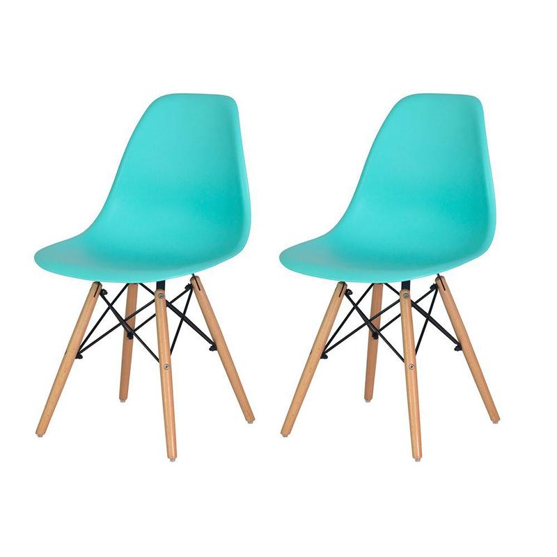 Kit 2 Cadeiras Charles Eames Eiffel Ciano Base madeira Sala Cozinha ...