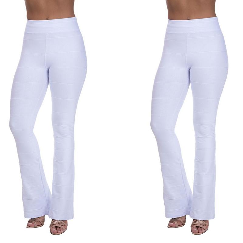 Kit 2 Calça Feminina Cintura Alta Flare Bandagem Branco - Miss Blessed ...