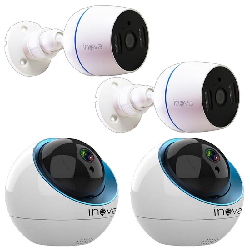 Kit 2 Câmeras IP Wi-Fi Sem Fio Interna Auto-Tracking + 2 Câmeras Bullet ...