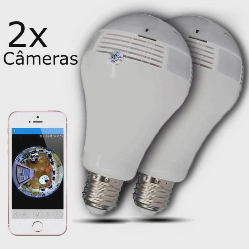 Kit 2 Câmeras Lâmpada ip Wi-fi Panorâmica Lâmpada IPCAM-L130 com Visão ...