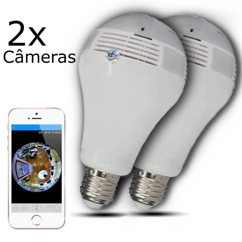 Kit 2 Câmeras Lâmpada ip Wi-fi Panorâmica Lâmpada IPCAM-L130 com Visão ...