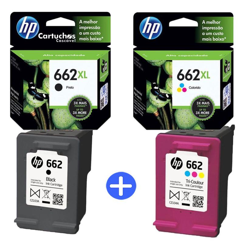 Kit 2 cartucho de tinta 662xl preto e color original deskjet ink ...