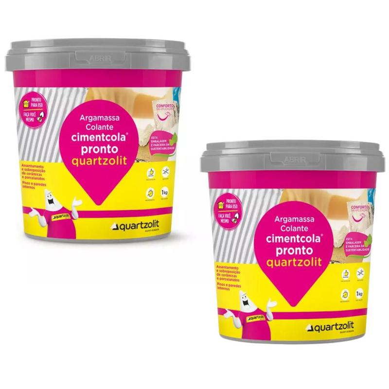 Kit 2 cimento cola pronto pratico facil cimentcola 1kg quartzolit ...