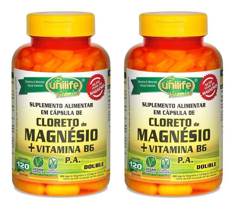 Kit 2 Cloreto de Magnésio P.A. com Vitamina B6 - 120 cápsulas - Unilife - Cloreto de Magnésio ...