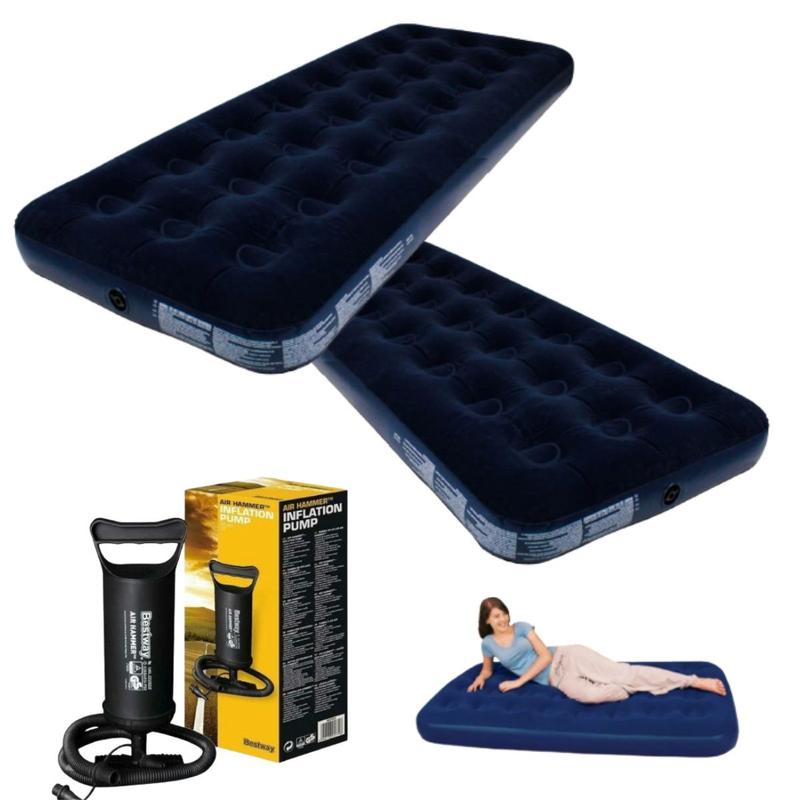 Kit 2 Colchões Inflável Solteiro 150kg + Bomba Ar + Reparo - Bel ...