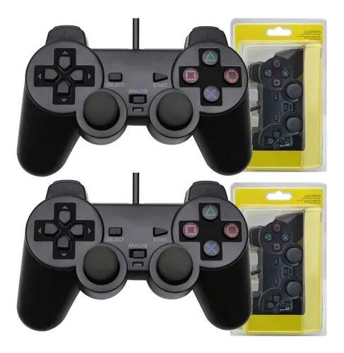Kit 2 Controle Dualshock 2 Ps2 Slim Joystick Preto - sky - Outros Games ...