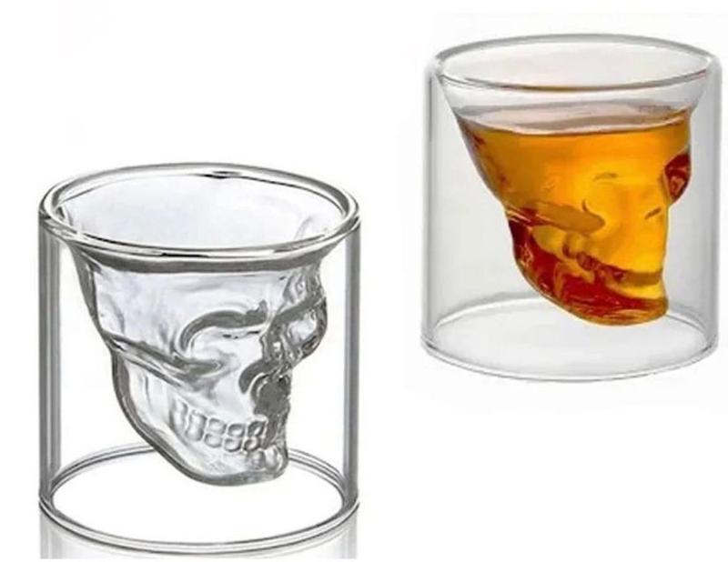 Kit 2 Copo Caveira Skull Doomed Shot Whisky Vidro Duplo 150ml - Dolce ...