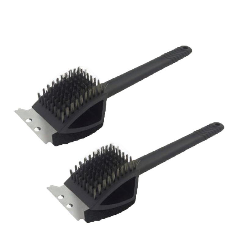 Kit 2 Escovas Para Grelha Limpadora Churrasqueira Cabo Preto Aço Inox ...
