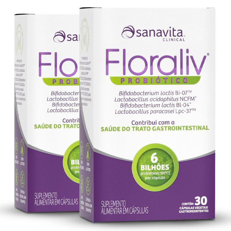 Kit 2 Floraliv Probiótico Sanavita 30 cápsulas vegetais - Lactobacilos ...