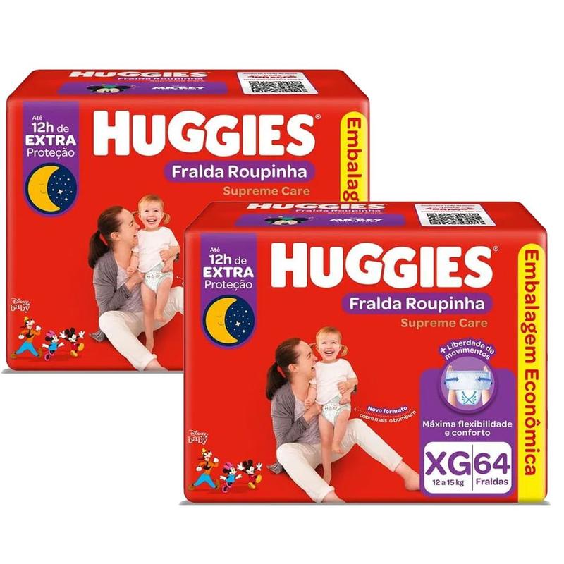 Kit 2 Fralda Descartável Huggies Supreme Care Roupinha Bag XG 64 ...
