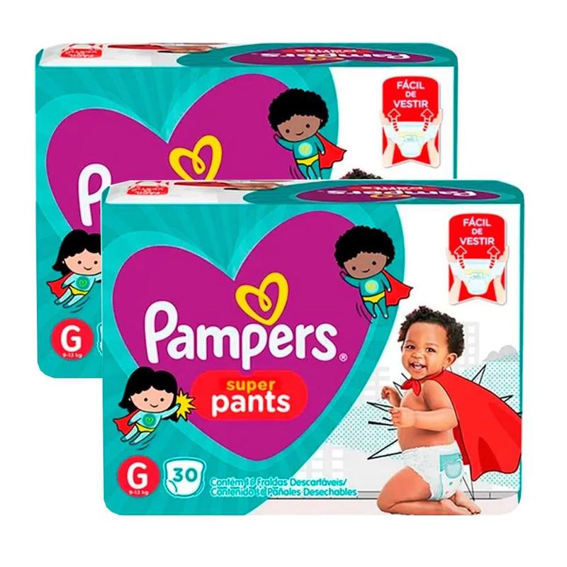 Kit 2 Fraldas Pampers Super Pants Pacotão G - 60 Tiras - Fralda ...