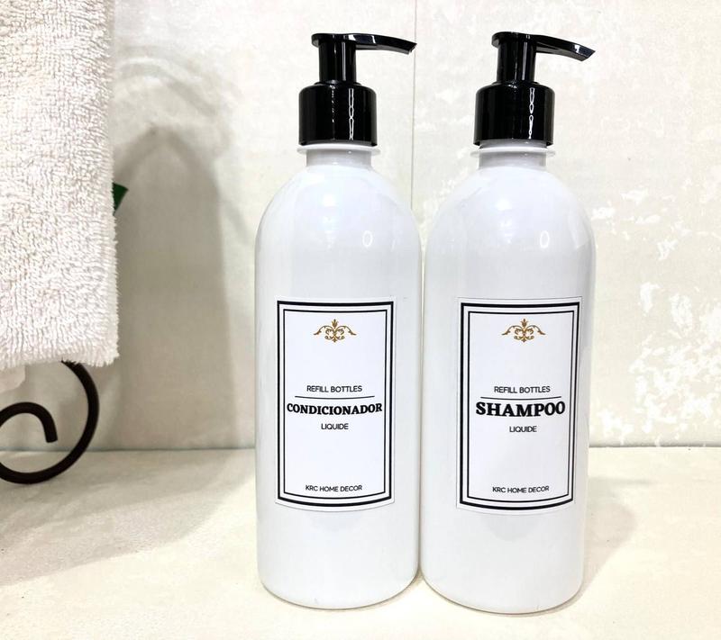 Kit 2 Frascos Para Banheiro 500ml Shampoo e Condicionador - Krc Home ...