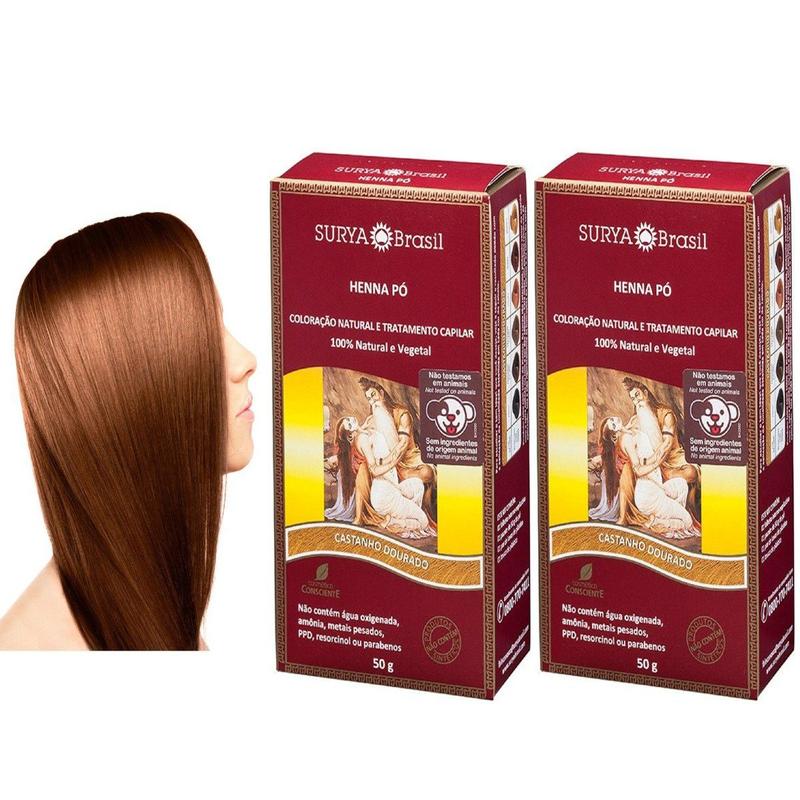 Kit 2 Henna Pó Castanho Dourado Surya, Cobre os Fios Brancos - Surya ...