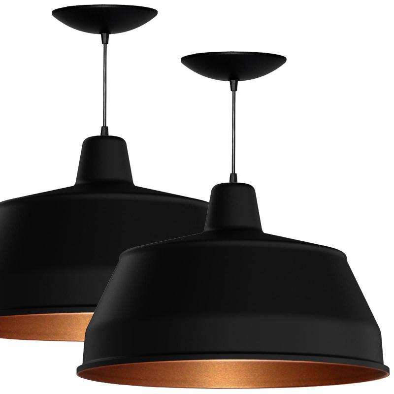 Kit 2 Luminarias Pendente Bedd 16 Retrô -Preto Fosco/Bronze - Real Led ...