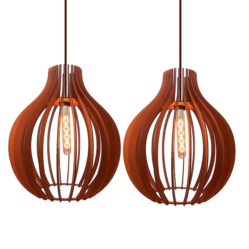 Kit 2 Lustre De Madeira Rústico 40 cm Área Interna/Externa - Temshop ...