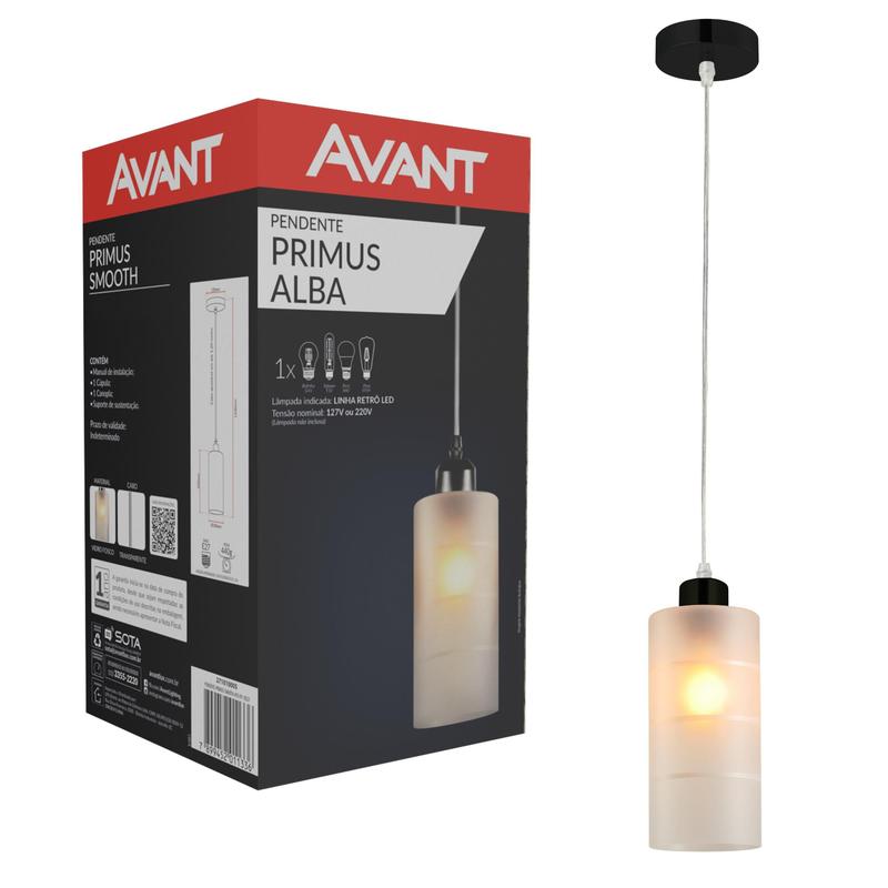Kit 2 Lustre Luminaria Pendente Primus Alba Preto Fosco 1XE27 - Avant ...
