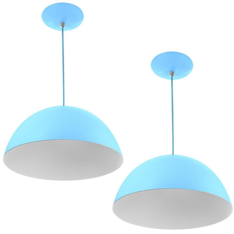 Kit 2 Lustre Pendente Meia Lua 30Cm Alumínio Azul Bebê - Marryluz ...