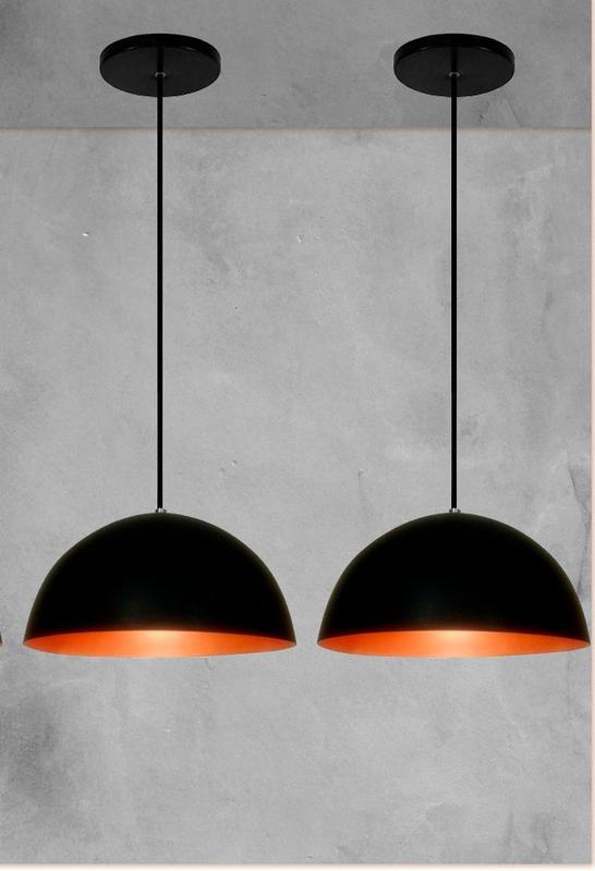 Kit 2 lustre pendentes meia lua 40cm Preto C/ Cobre RRJV - R.R.J.V ...