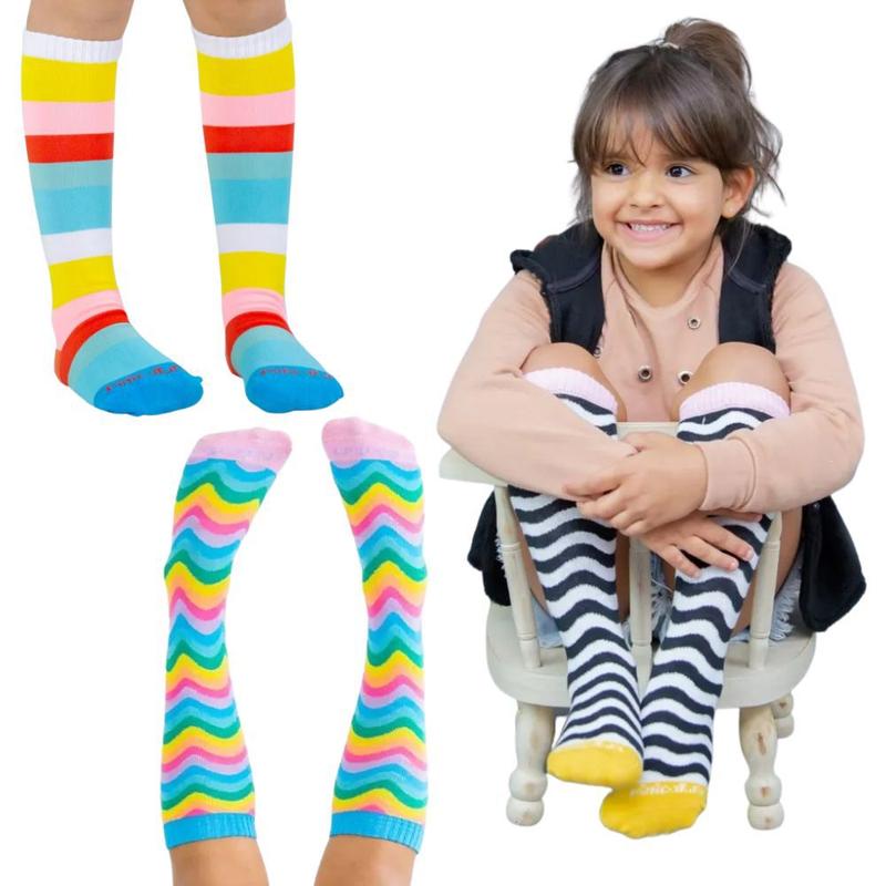 Kit 2 Meia 3/4 Algodão Infantil Listrada Divertida Colorida ...