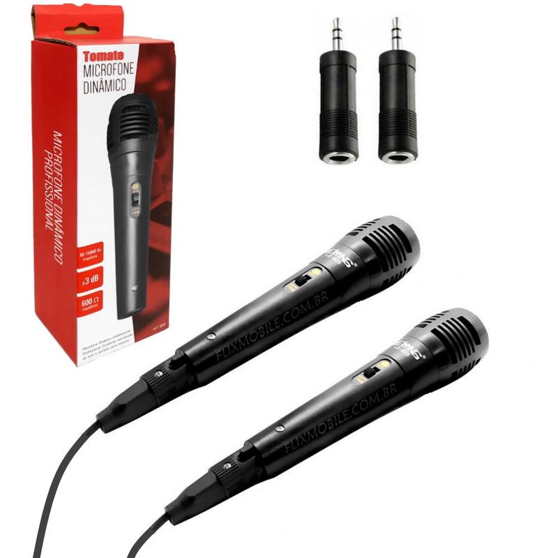 Kit 2 Microfone com fio 3 Metros para Caixas de Som com Cabo Aux. P2 e ...