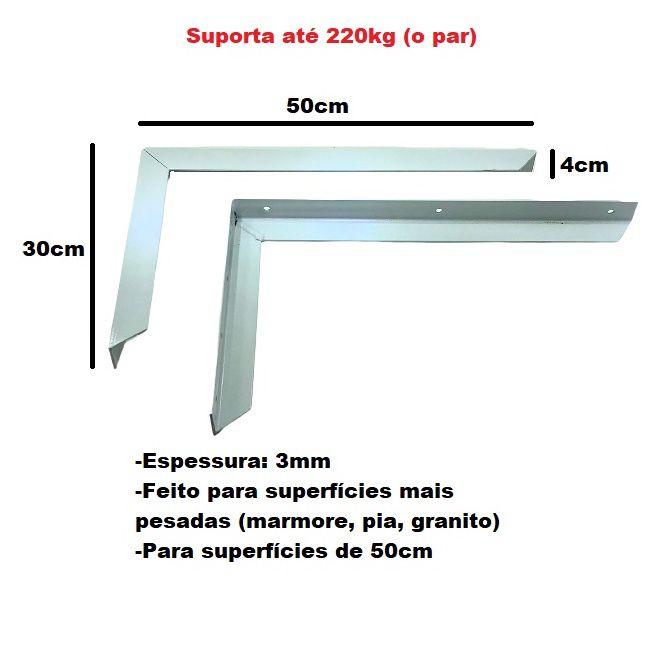 Kit 2 Peças Suporte Cantoneira 50cm Extra Forte até 220kg para Marmore ...