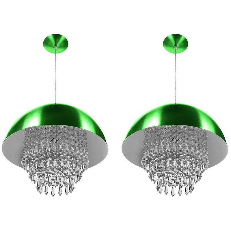 Kit 2 Pendente Meia Lua 40cm Verde Metalico Cristal Acrilic - MARRYLUZ ...