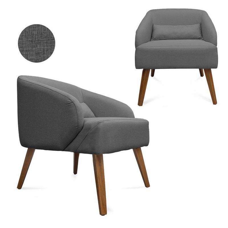 Kit 2 Poltronas Decorativas Lara Linho Cinza Pés de Madeira - Rozatta ...