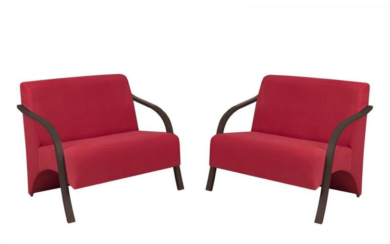 Kit 2 Poltronas Namoradeira 2 Lugares Vênus D Salla Suede Braço Madeira ...